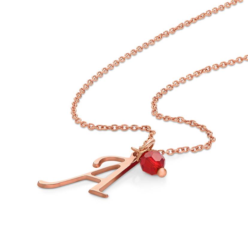 LetterLuxe Initial Pendant with Birthstone in 18K Rose Gold Plating ...