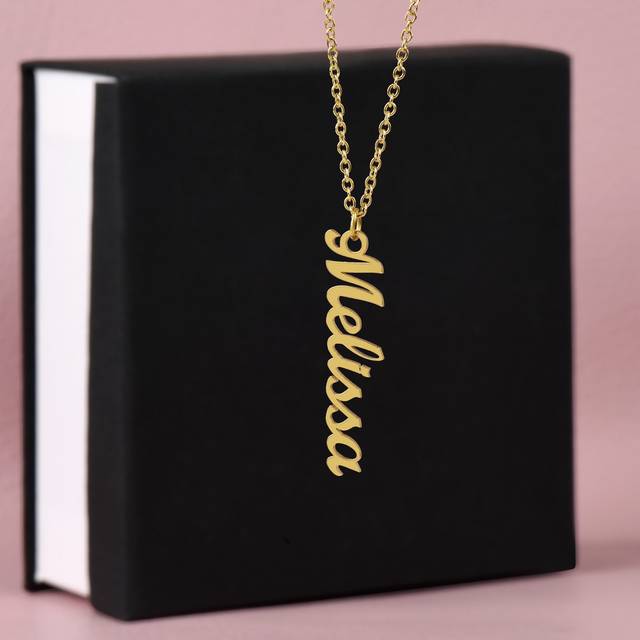 Stainless Steel Vertical Name Necklace in Gold Plating - My Name Necklace