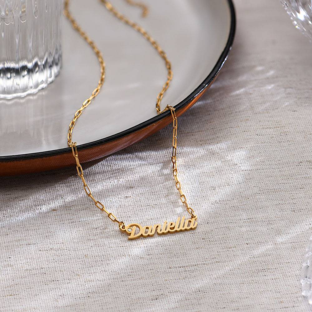 Paperclip Script Name Necklace with Diamond in 18k Gold Plating - My ...
