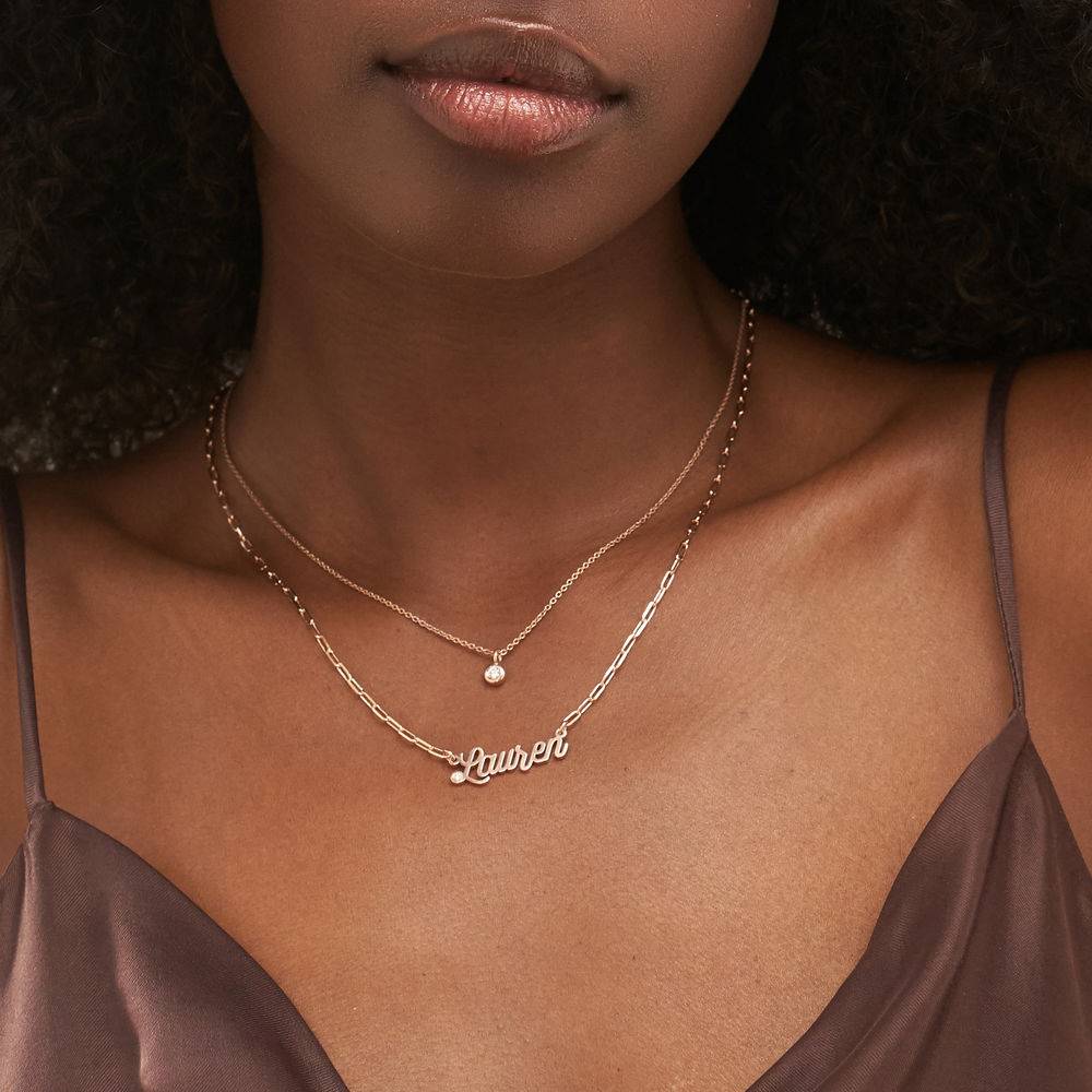 Paperclip Script Name Necklace with Diamond in 18k Rose Gold Plating ...