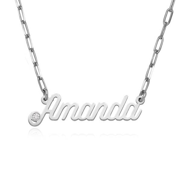 Paperclip Script Name Necklace With Diamond In Sterling Silver