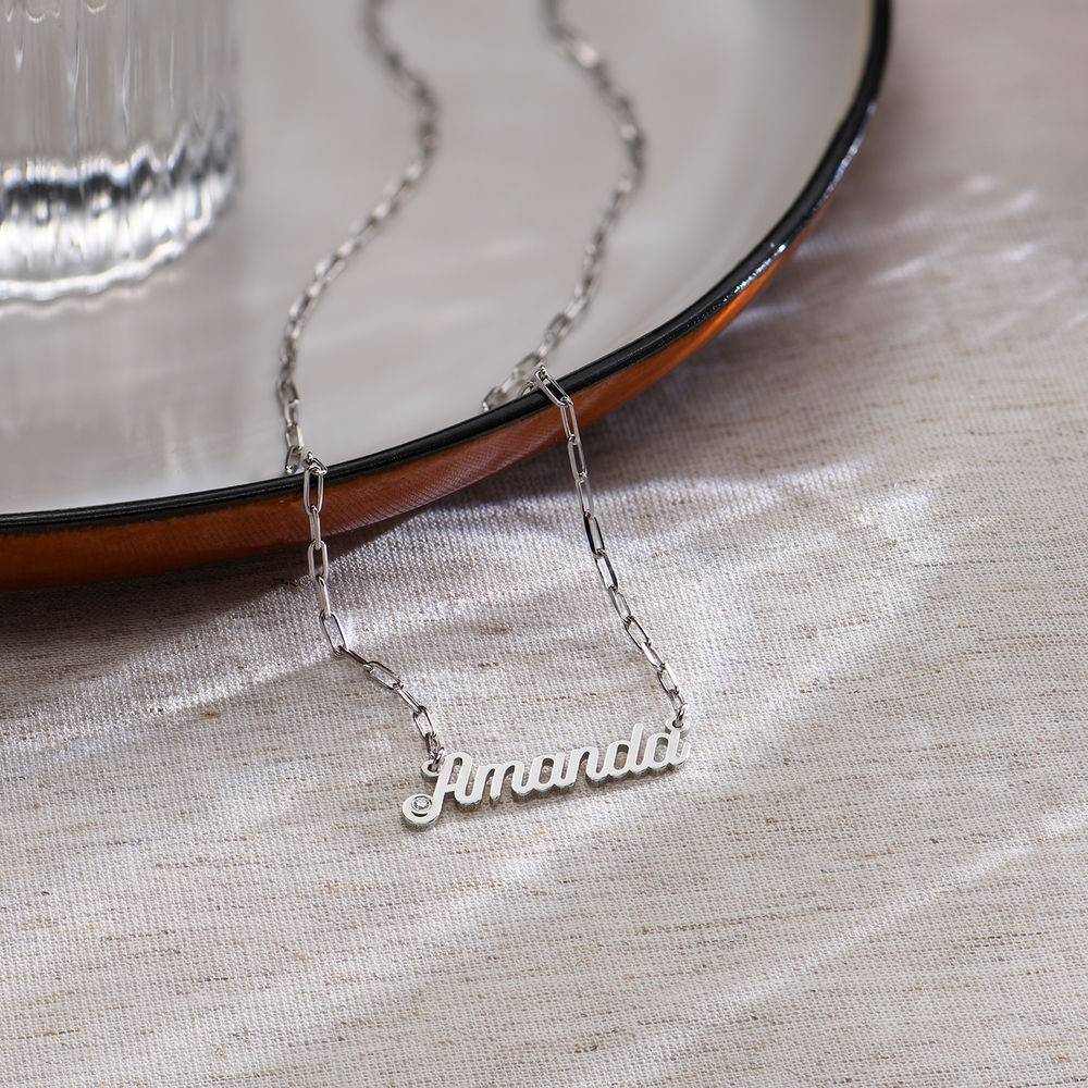 Paperclip Script Name Necklace with Diamond in Sterling Silver ...