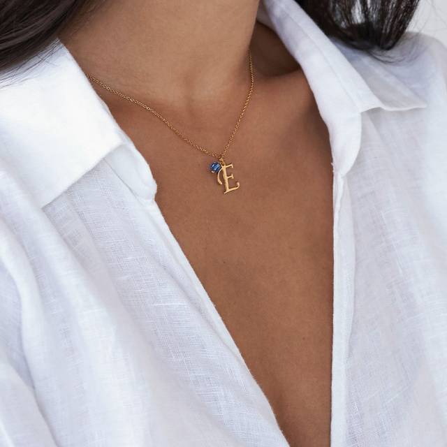 LetterLuxe Initial Pendant with Birthstone in 18K Gold Plating ...